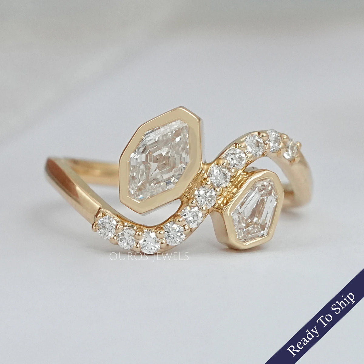 Step Shied Cut Bezel Set Bypass Wedding Ring — Ouros Jewels