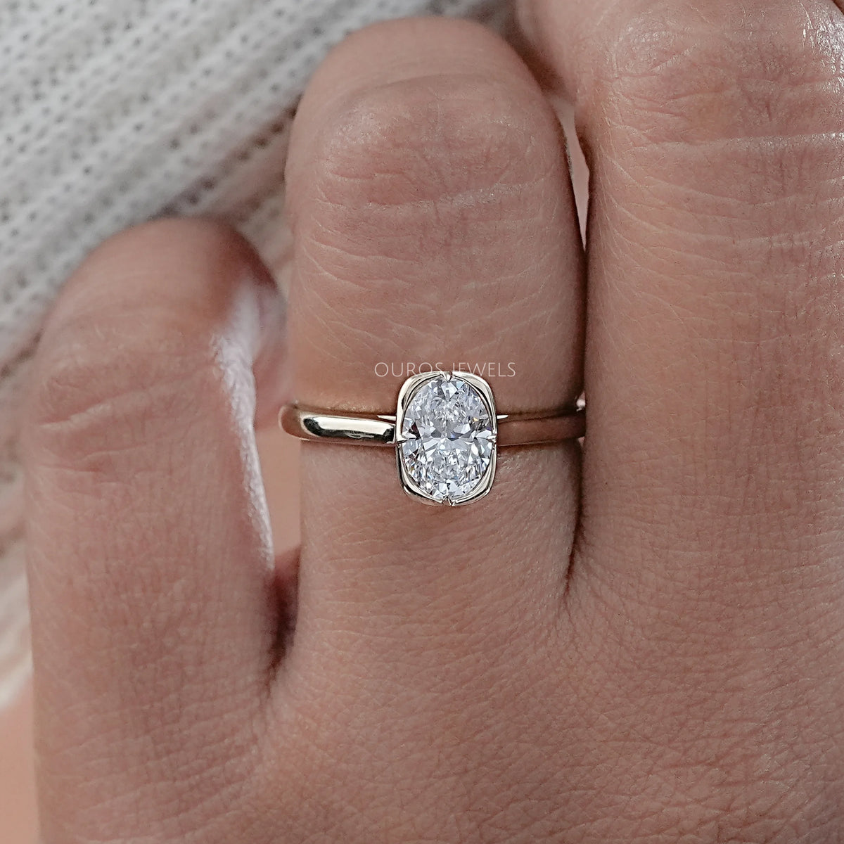 Oval Cut Diamond Solitaire Button Back Ring — Ouros Jewels