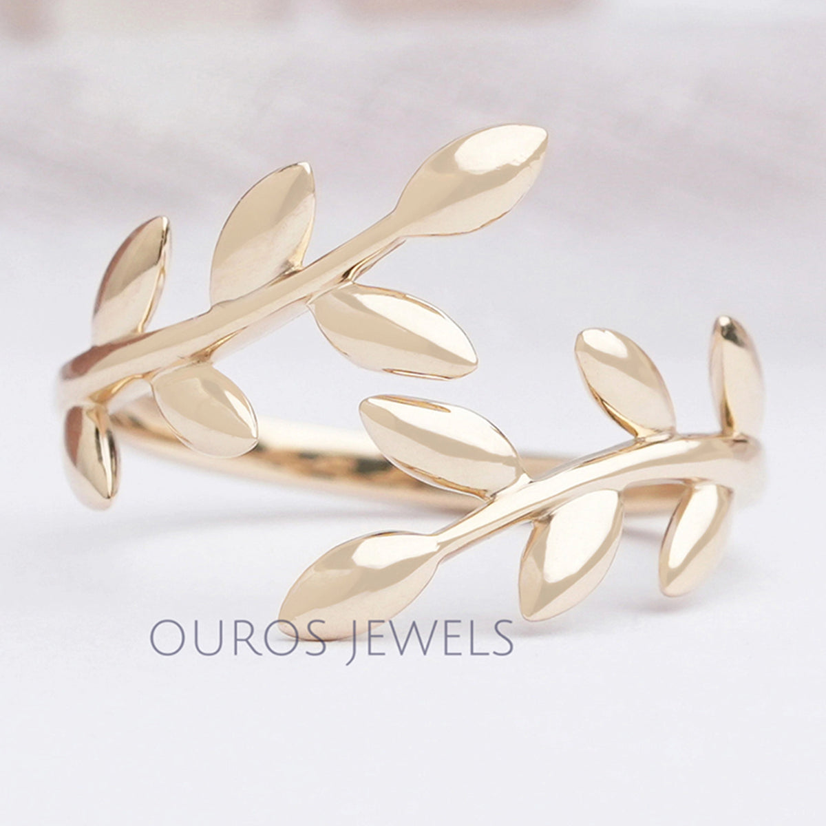 Olive Yellow Gold Leaf Bypass Ring — Ouros Jewels