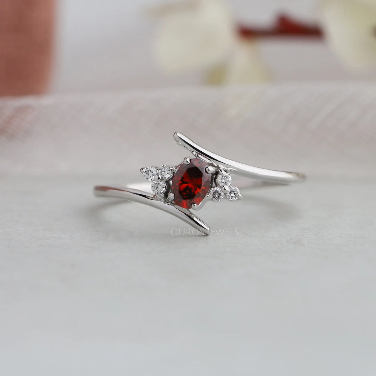 Red Oval Diamond Bypass Ring — Ouros Jewels